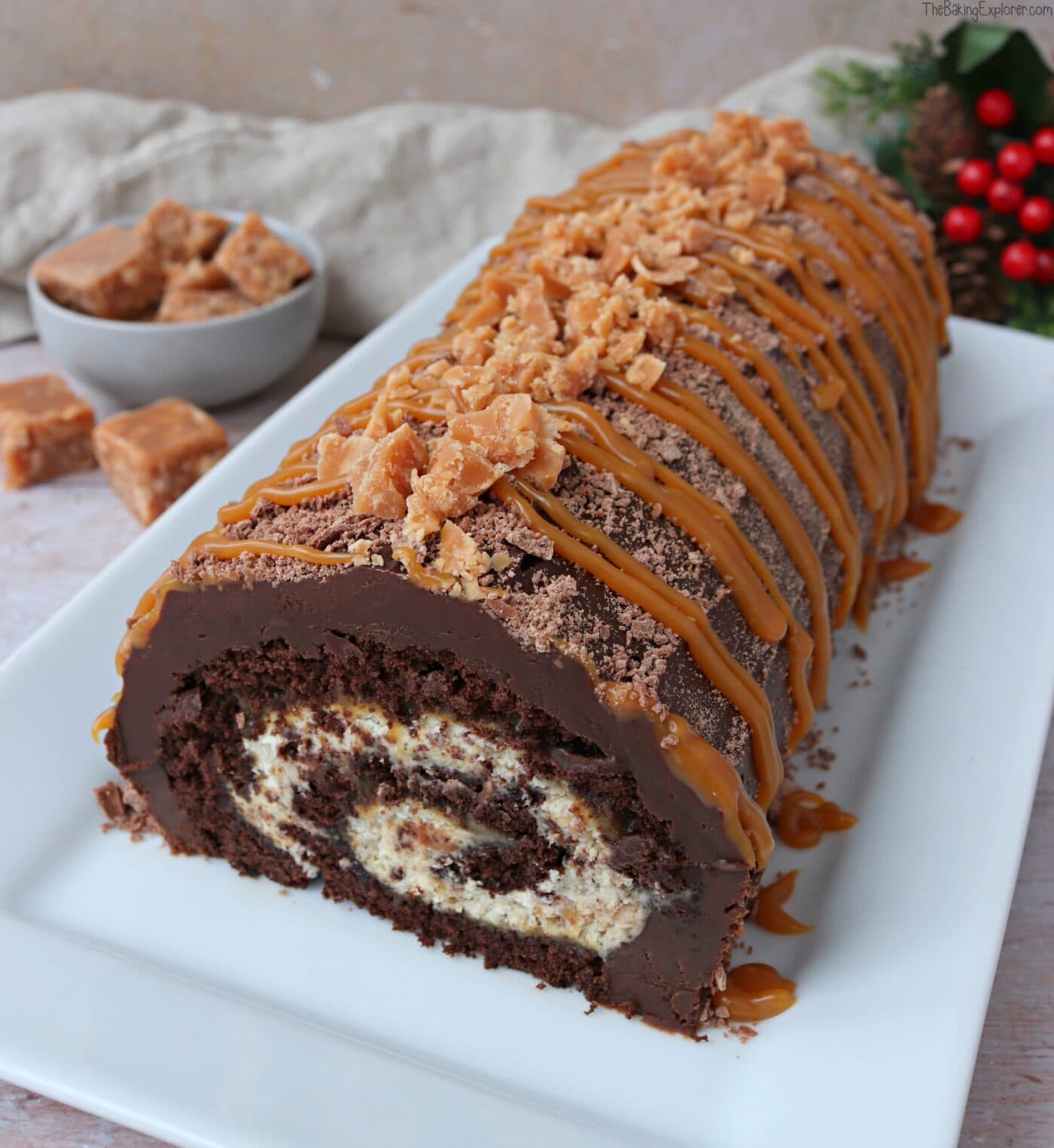 Chocolate, Salted Caramel & Chestnut Yule Log - The Baking Explorer