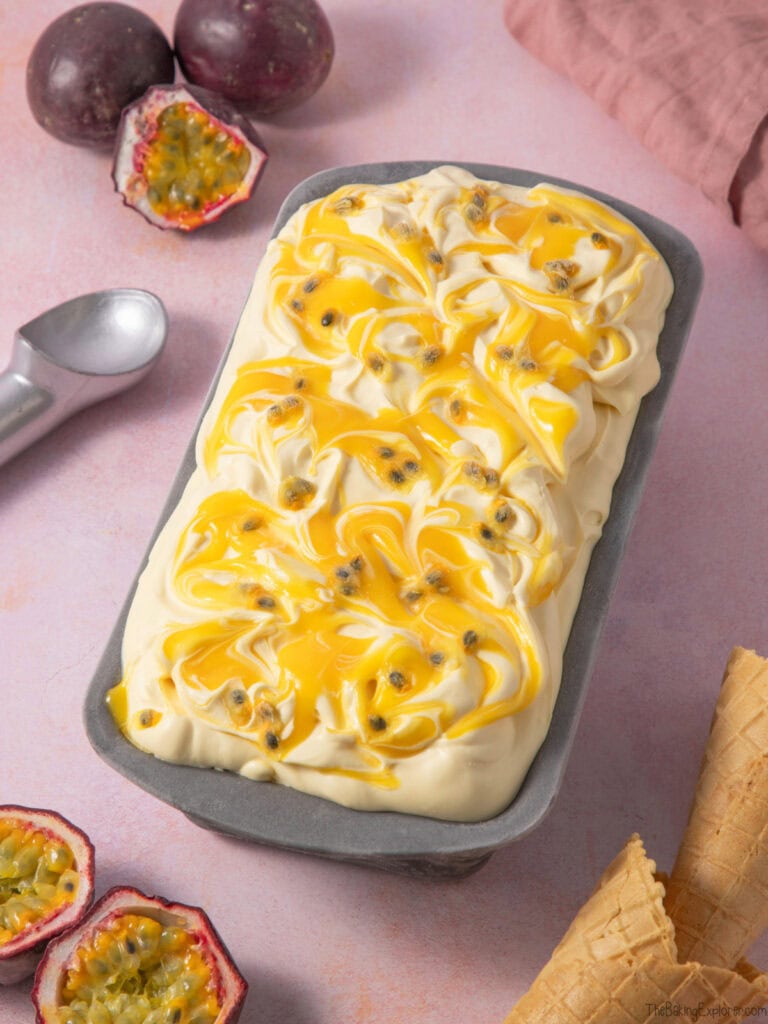 Passion Fruit Ice Cream (No Churn) - The Baking Explorer