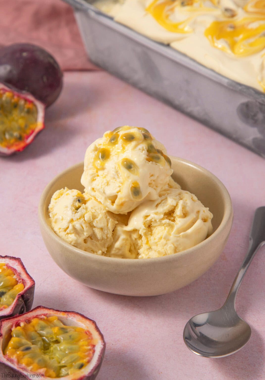 Passion Fruit Ice Cream (No Churn) - The Baking Explorer